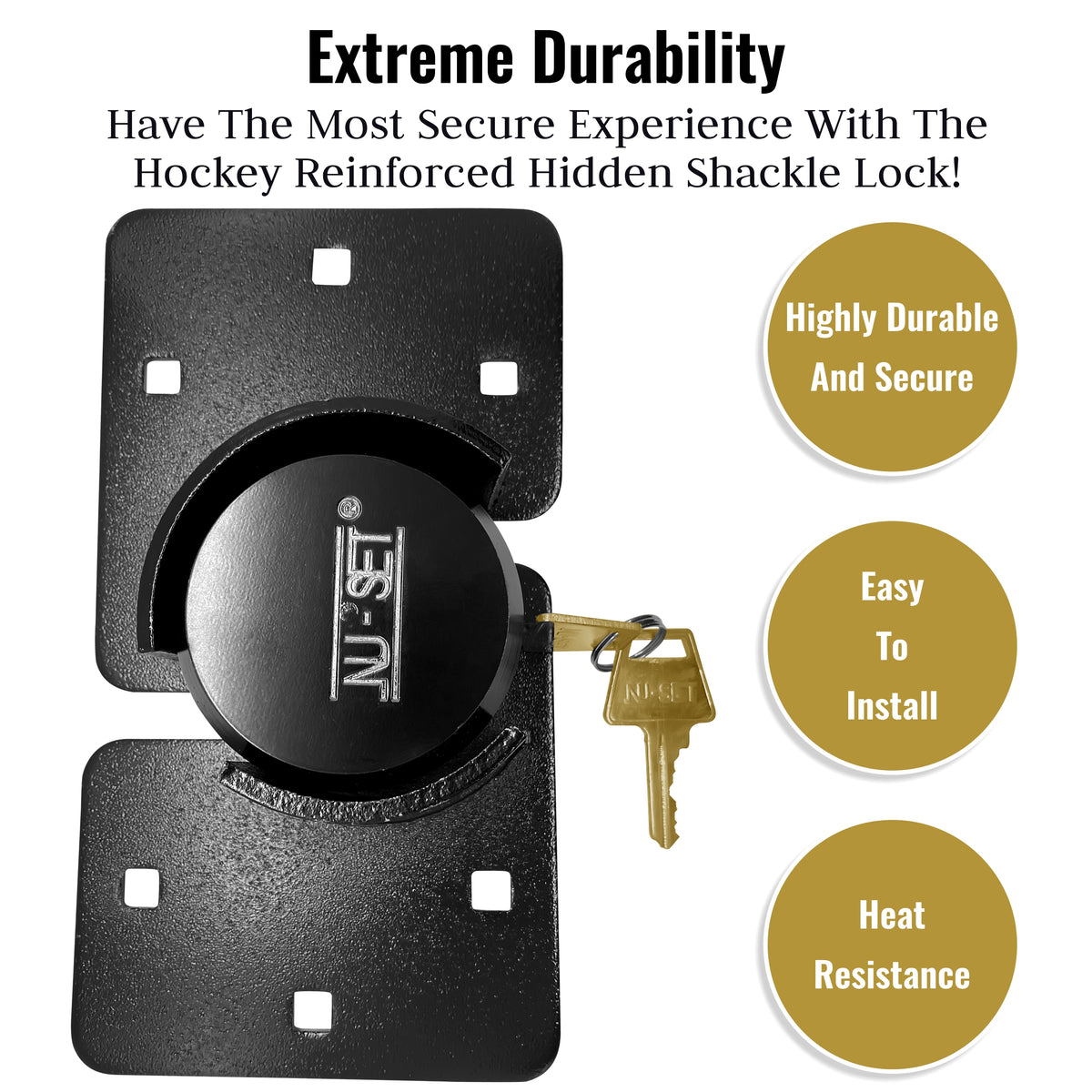 NUSET 2-7/8" 73mm Hockey Puck Padlock Lock, Hidden Shackle, Solid Stee ...