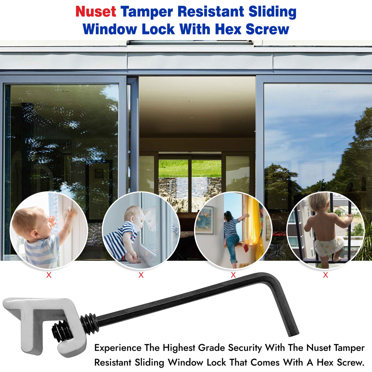 NuSet Tamper Resistant Sliding Windows Locks, White , 2215 – NU-SET
